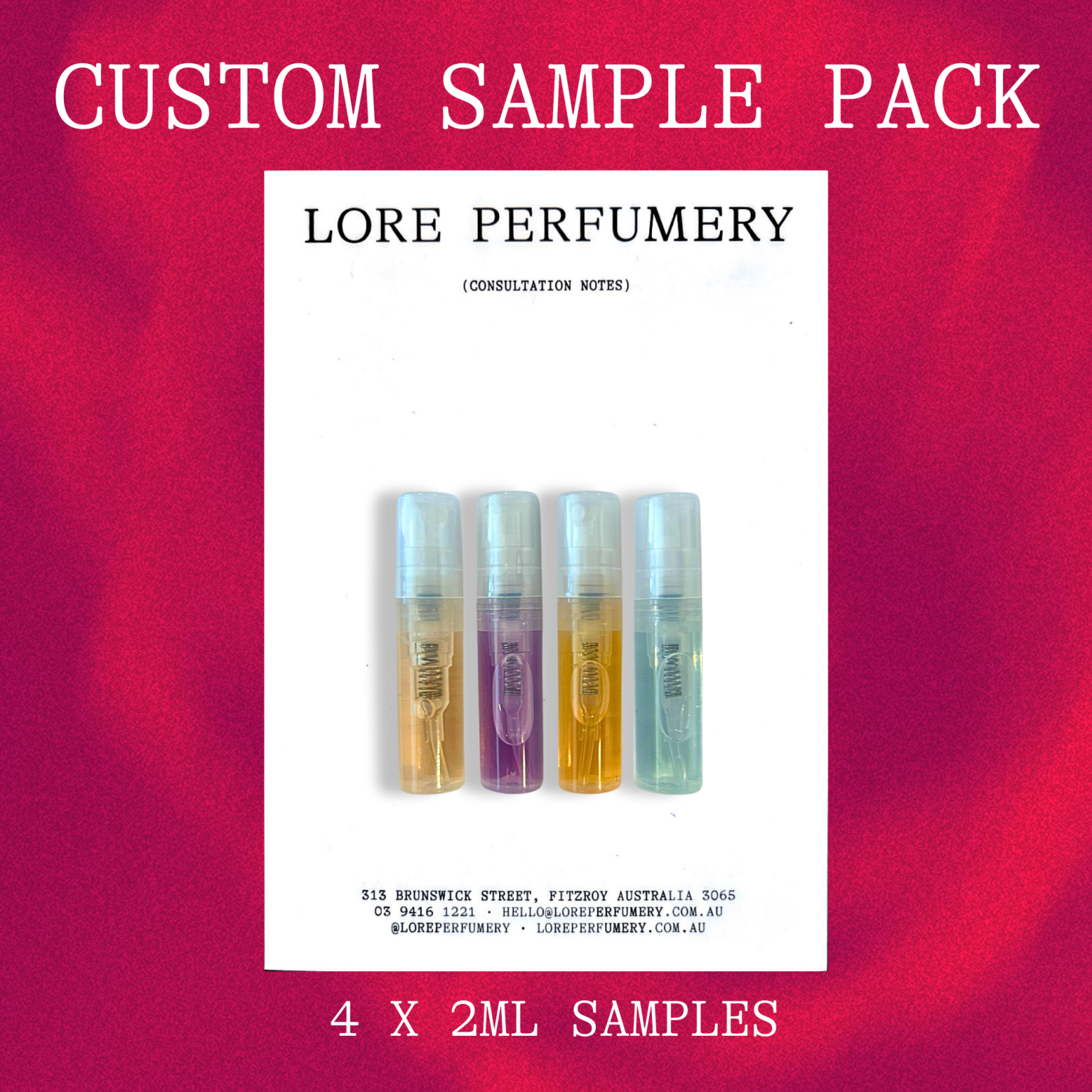 Lore's Custom Perfume Sample Pack 4 x Samples | Lore Perfumery